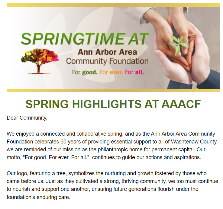 Springtime Newsletter 2024 | Ann Arbor Area CF